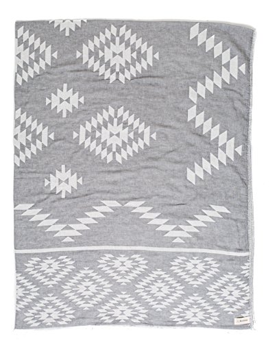 Bersuse 100% Cotton Teotihuacan XL Throw Blanket Turkish Towel - 75x90 Inches, Silver Grey