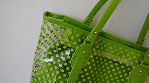 Top Shop Womens Casual Polka Dot Clear Tote Bag Transparent Beach Handbag Green Shoulder Bag