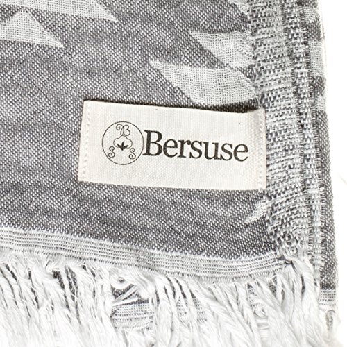 Bersuse 100% Cotton Teotihuacan XL Throw Blanket Turkish Towel - 75x90 Inches, Silver Grey