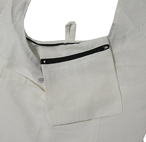 Lovely Creations Thai Monk Buddha Cotton Sling Crossbody Messenger Bag Purse Hippie Hobo Shoulder Bag (์NN White)