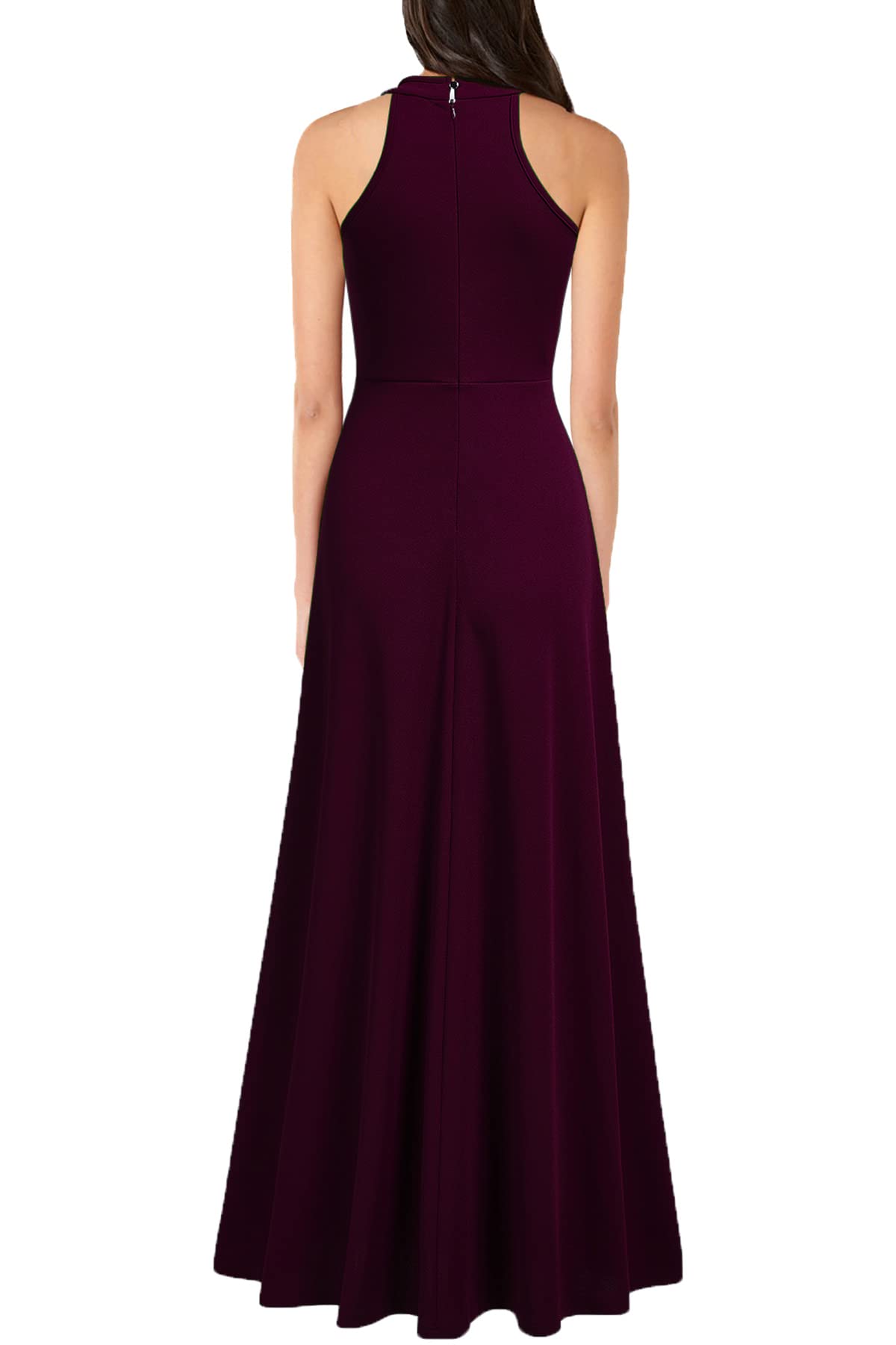 MUSHARE Women's Halter Neck Sexy Split Cocktail Party Maxi Long Formal Dress Burgundy