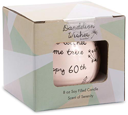 Pavilion Gift Company May All Your Wishes Come True Happy 60th Birthday-8 oz Soy Wax Candle with Wick in A Pink Ceramic Vessel 8 oz-100 Scent: Serenity, 3.5 Inch Tall