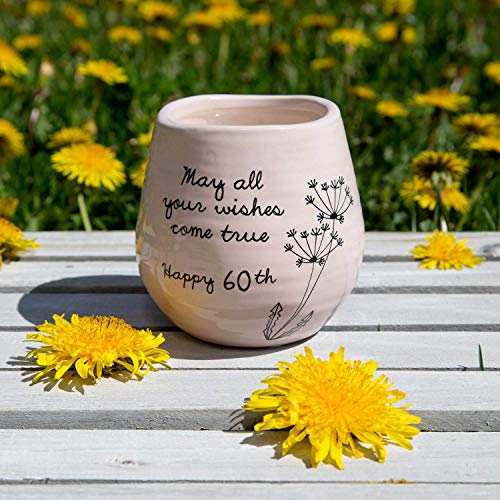 Pavilion Gift Company May All Your Wishes Come True Happy 60th Birthday-8 oz Soy Wax Candle with Wick in A Pink Ceramic Vessel 8 oz-100 Scent: Serenity, 3.5 Inch Tall