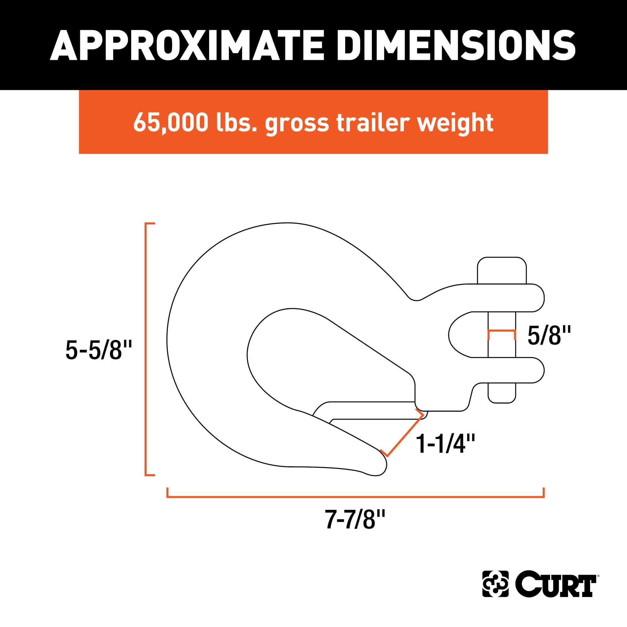 CURT 81920 5/8-Inch Forged Steel Clevis Slip Hook with Safety Latch, 65,000 lbs, 1-1/4-In Opening, 5/8" Pin