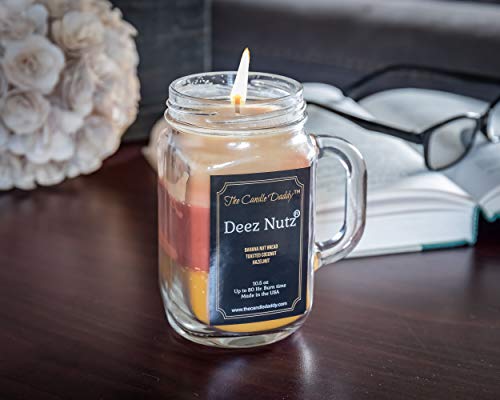 Deez Nutz Scented Candle - Banana Nut Bread, Toasted Coconut, Hazelnut Scented Triple Layer Candle - 10.5 oz Mason Jar Candle - Funny Gag Joke Candle Poured in Small Batches in USA- The Candle Daddy