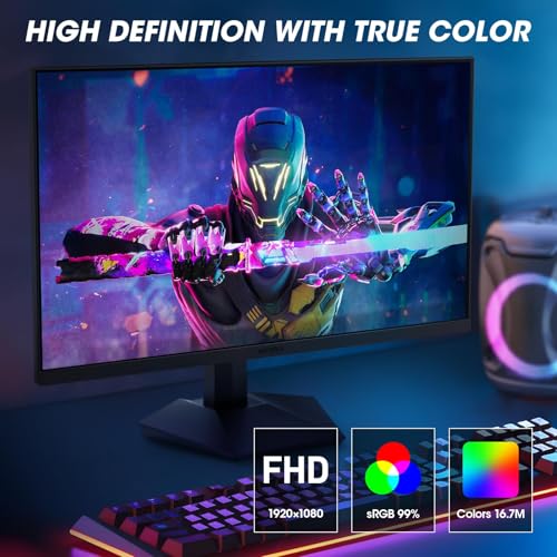 KOORUI 24 Inch Gaming Monitor, 165Hz IPS 1080p 1ms Adaptive Sync, Frameless, HDMI, DisplayPort, Tilt Adjustable, Eye Care, VESA Wall Mount, Black