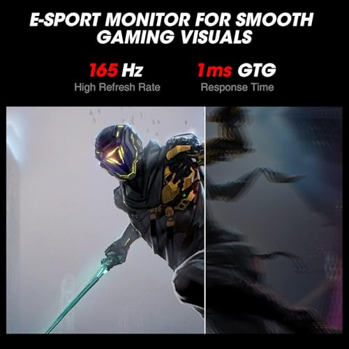 KOORUI 24 Inch Gaming Monitor, 165Hz IPS 1080p 1ms Adaptive Sync, Frameless, HDMI, DisplayPort, Tilt Adjustable, Eye Care, VESA Wall Mount, Black