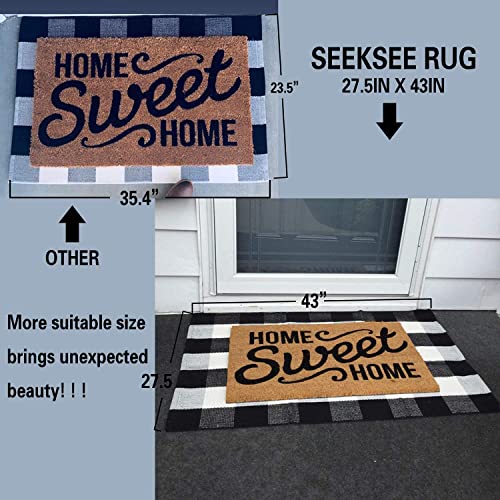 SEEKSEE Buffalo Plaid Outdoor Fall Rug 27.5“X43” Checkered Area Rug Black and White Runner Rug Washable Doormat Cotton Boho Bedroom Rug for Kitchen Entryway Hallway Front Door Farmhouse Living Room