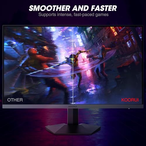 KOORUI 24 Inch Gaming Monitor, 165Hz IPS 1080p 1ms Adaptive Sync, Frameless, HDMI, DisplayPort, Tilt Adjustable, Eye Care, VESA Wall Mount, Black