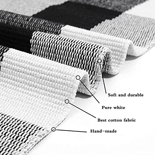 SEEKSEE Buffalo Plaid Outdoor Fall Rug 27.5“X43” Checkered Area Rug Black and White Runner Rug Washable Doormat Cotton Boho Bedroom Rug for Kitchen Entryway Hallway Front Door Farmhouse Living Room