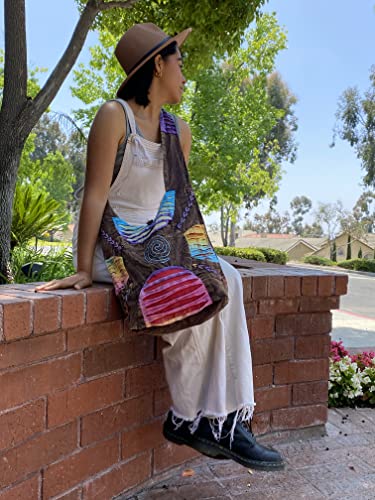 Handbag AND Backpack Bohemian Embroidered Ripped Razor Cut Sling Crossbody Purse in Brown Large
