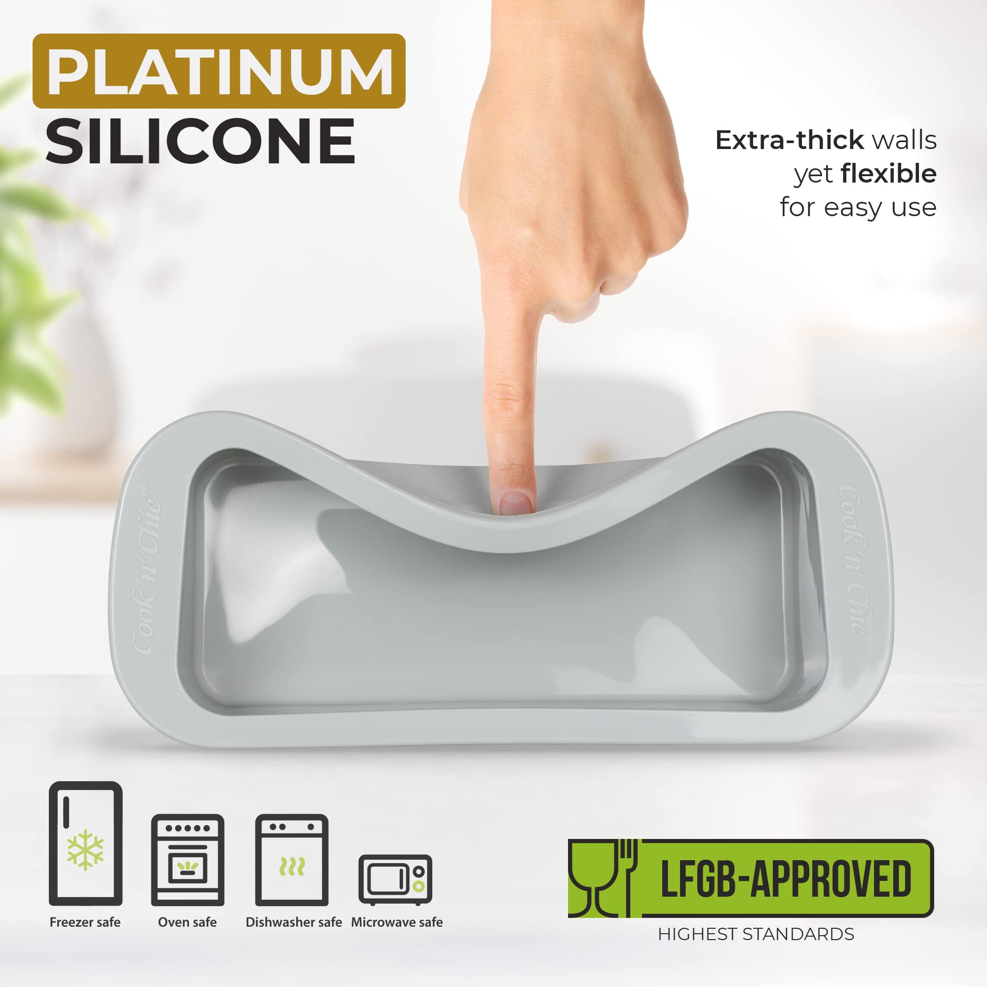 Silicone Loaf Pan (Small) Non-Stick Oven Dish - Professional Bakeware Baking Mould for Cakes Pies Breads - Microwave Dishwasher Freezer Safe - Quick Release - 8.2" x 3.9" x 2.7" by Cook’n’Chic