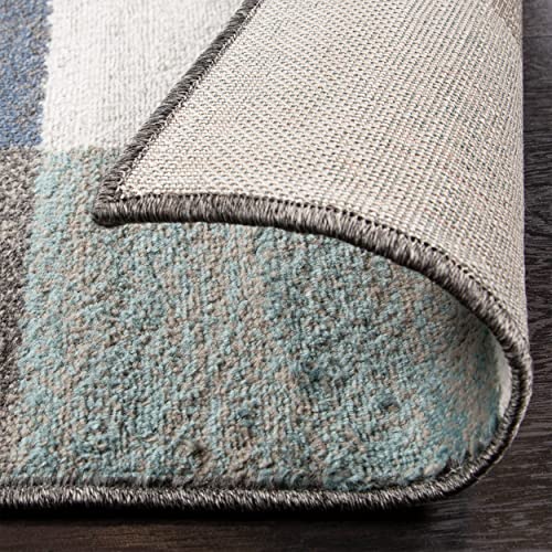 Superior Indoor Area Rug, Neutral Modern Geometric Home Decor For Living Room, Dining, Kitchen, Bedroom, Office, Nursery, Woven Rugs, Jute Backing, Rockaway Collection, 6' x 9', Majolica Blue