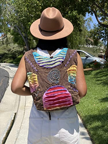 Handbag AND Backpack Bohemian Embroidered Ripped Razor Cut Sling Crossbody Purse in Brown Large