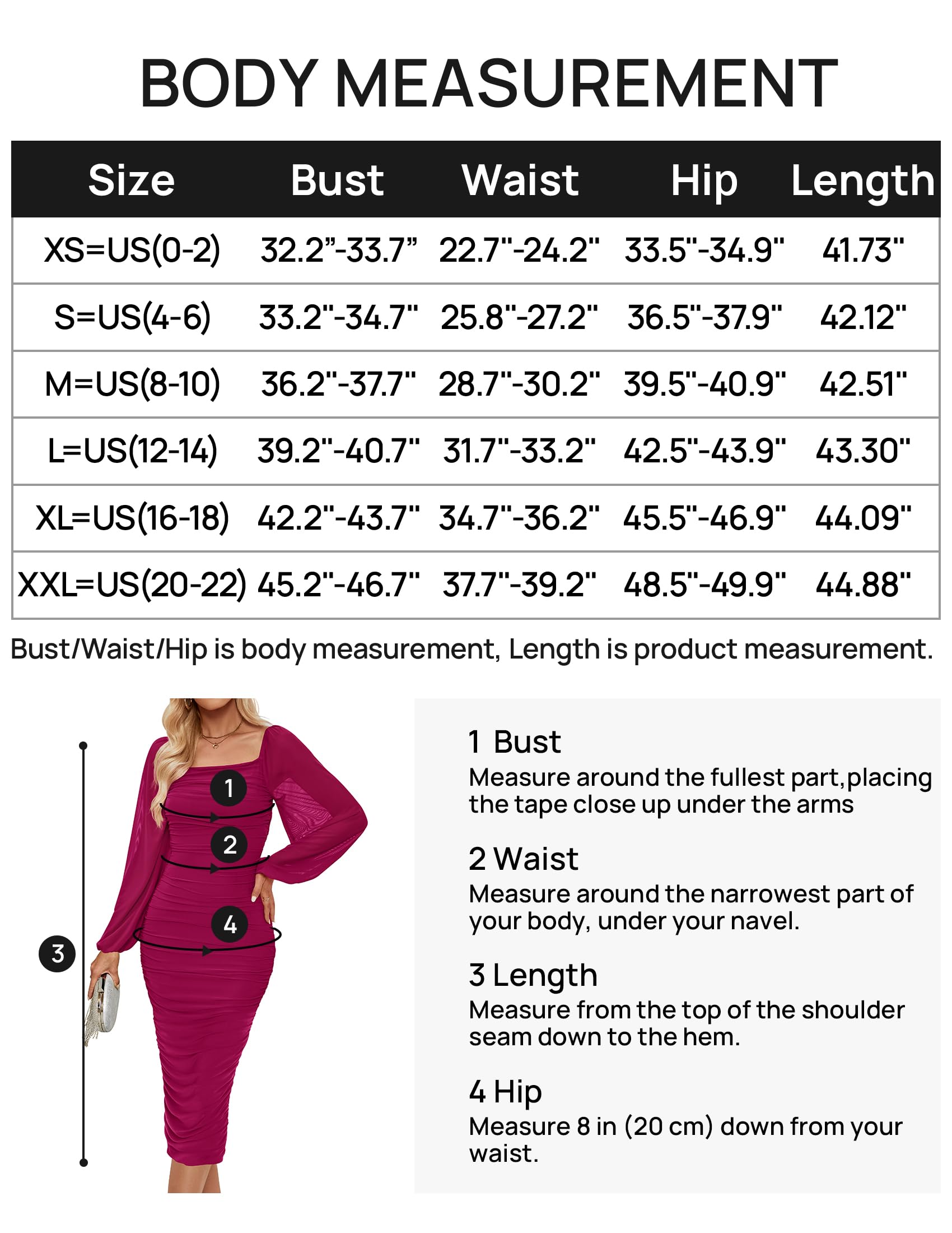 ZESICA Women's Sexy Ruched Bodycon Midi Dress Long Puff Sleeve Square Neck Backless Cocktail Party Wedding Dresses,Plum,Small
