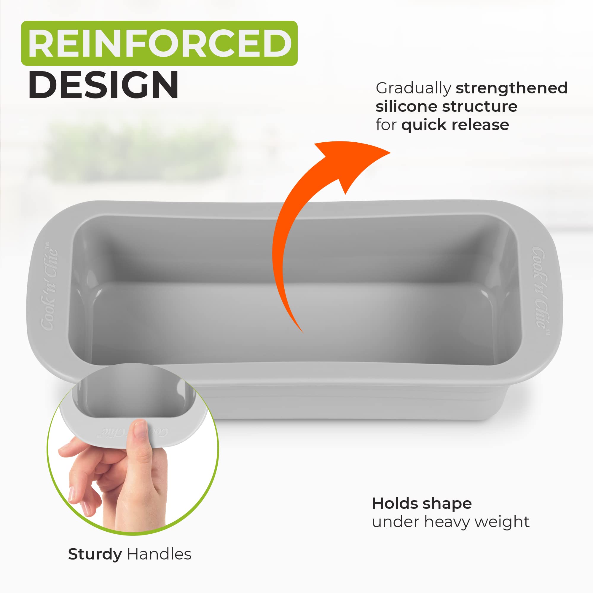 Silicone Loaf Pan (Small) Non-Stick Oven Dish - Professional Bakeware Baking Mould for Cakes Pies Breads - Microwave Dishwasher Freezer Safe - Quick Release - 8.2" x 3.9" x 2.7" by Cook’n’Chic