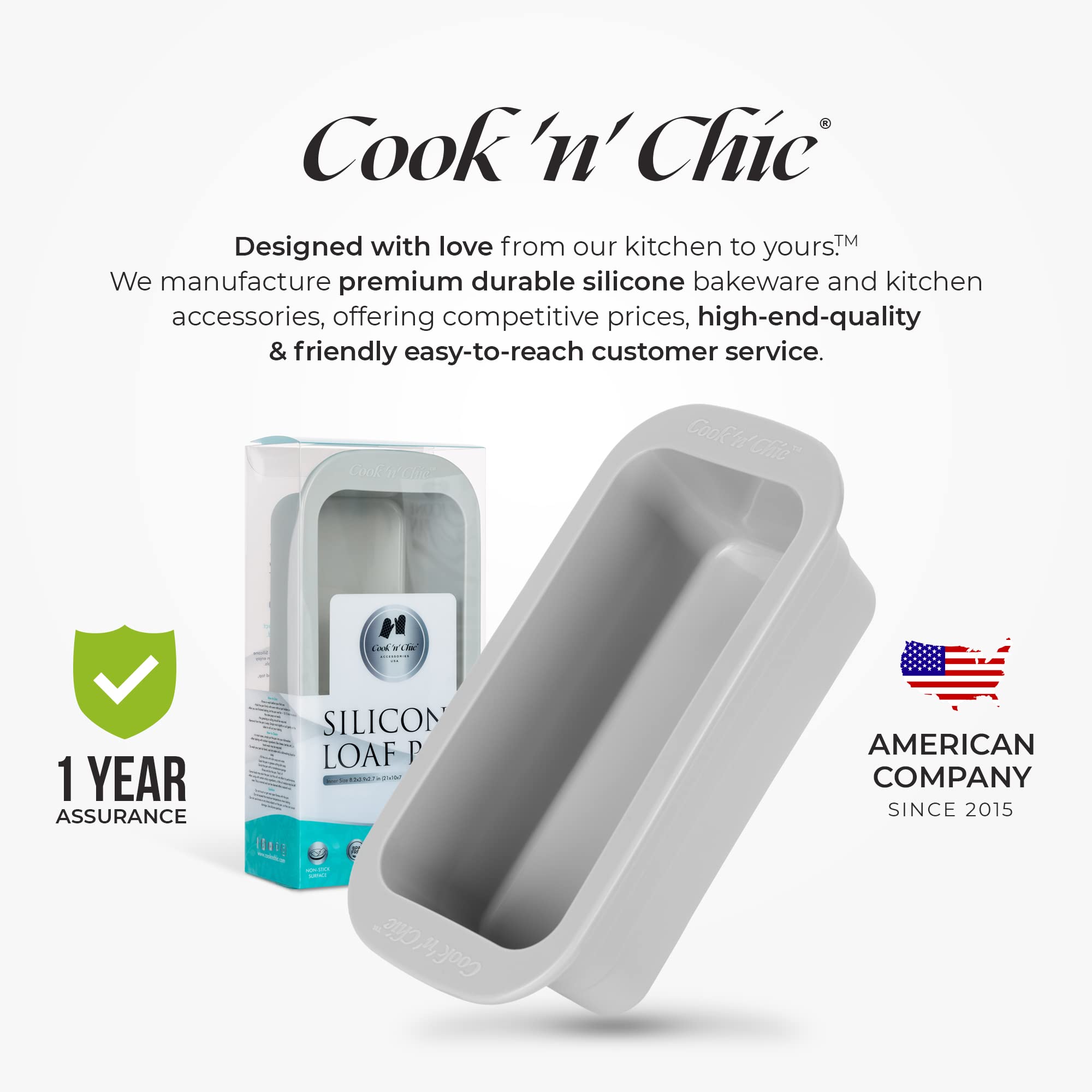 Silicone Loaf Pan (Small) Non-Stick Oven Dish - Professional Bakeware Baking Mould for Cakes Pies Breads - Microwave Dishwasher Freezer Safe - Quick Release - 8.2" x 3.9" x 2.7" by Cook’n’Chic