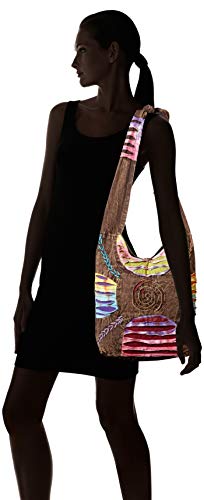 Handbag AND Backpack Bohemian Embroidered Ripped Razor Cut Sling Crossbody Purse in Brown Large