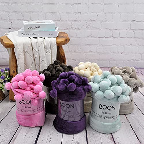 Home Soft Things Pompom Bed Couch Throw Blanket, 50'' x 60'', Harbor Blue, Fuzzy Soft Comfy Warm Decorative Throw Blanket for Living Room Bedroom Suitable for All Seasons