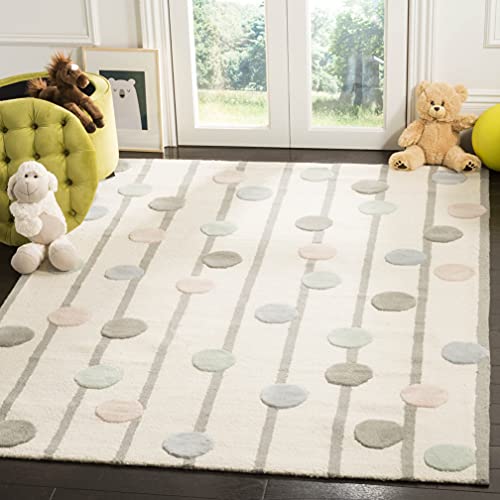 SAFAVIEH Kids Collection 5' x 7' Ivory/Multi SFK909A Handmade Polka Dot Stripe Wool Area Rug