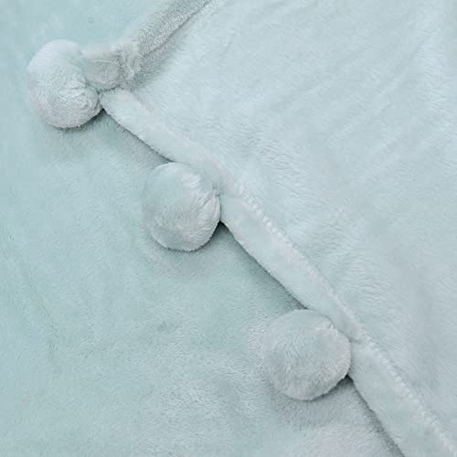 Home Soft Things Pompom Bed Couch Throw Blanket, 50'' x 60'', Harbor Blue, Fuzzy Soft Comfy Warm Decorative Throw Blanket for Living Room Bedroom Suitable for All Seasons