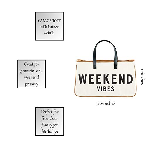 Santa Barbara Design Studio Tote Bag Hold Everything Collection Black and White 100% Cotton Canvas with Genuine Leather Handles, Large, Weekend Vibes