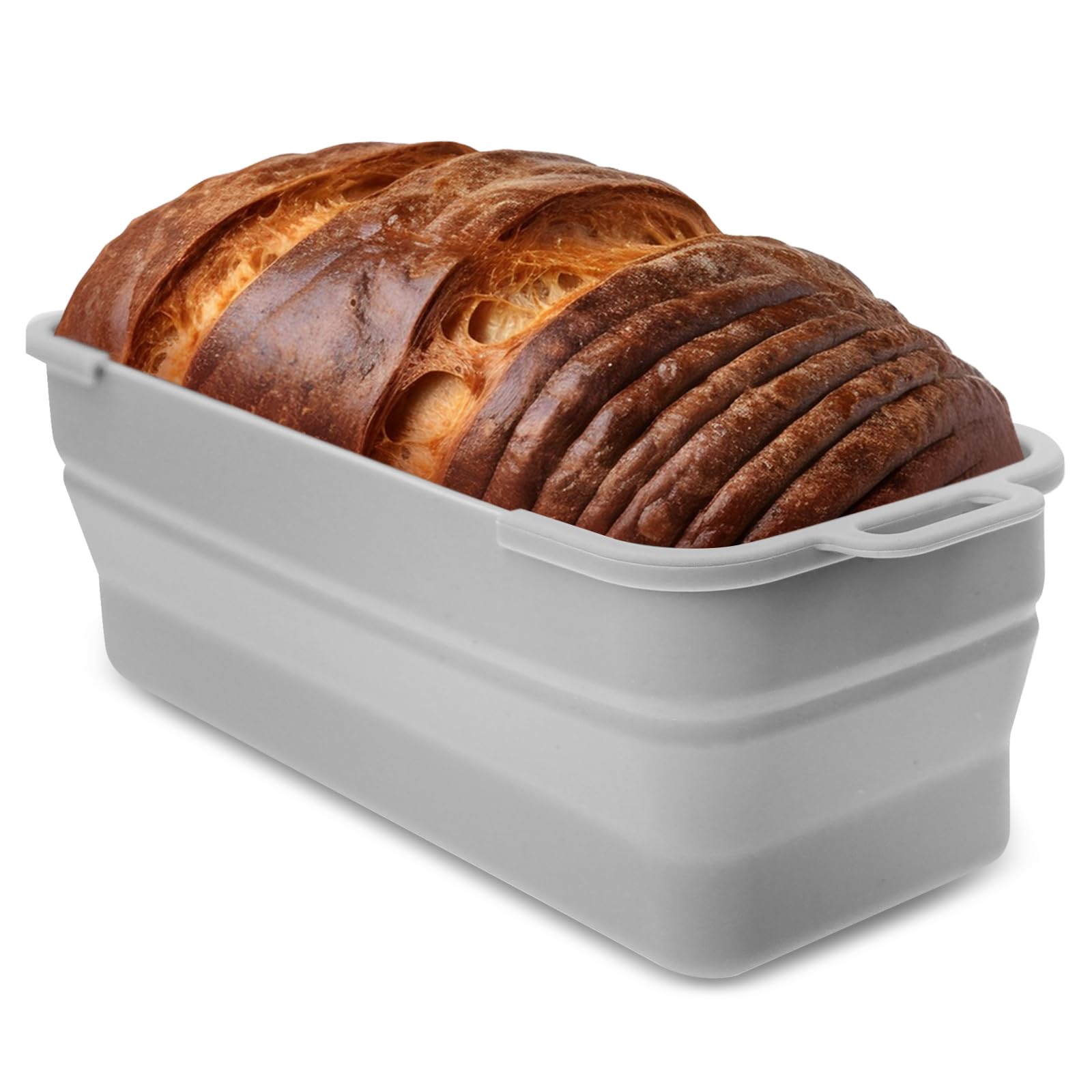 Silicone Bread Loaf Pan, 2 Pack Mini Loaf Pans for Baking Bread, Non-Stick Silicone Baking Mold Easy Release for Homemade Breads, Cakes, Quiche Omelets, Meatloaf -8.2” X 3.3” X 2.7” (Grey+Black)