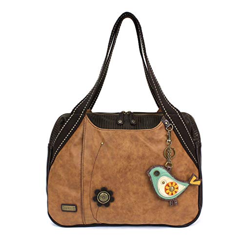 Chala Large Bowling Tote Bag with coin purse Brown (Bird II)