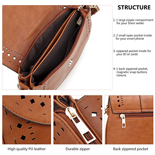 forestfish Ladie's PU Leather Vintage Hollow Bag Crossbdy Bag Shoulder Bag (Brown)
