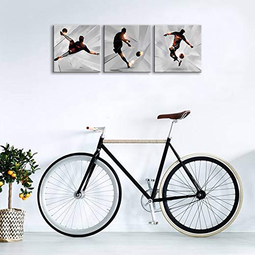 KLVOS Soccer Wall Art Prints Boy Room Sports Theme Decor Stretched and Gallery Wrap Modern Home Decoration for Man Cave Bedroom Ready to Hang - 12x12inchx3 Panel