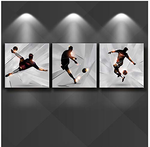 KLVOS Soccer Wall Art Prints Boy Room Sports Theme Decor Stretched and Gallery Wrap Modern Home Decoration for Man Cave Bedroom Ready to Hang - 12x12inchx3 Panel