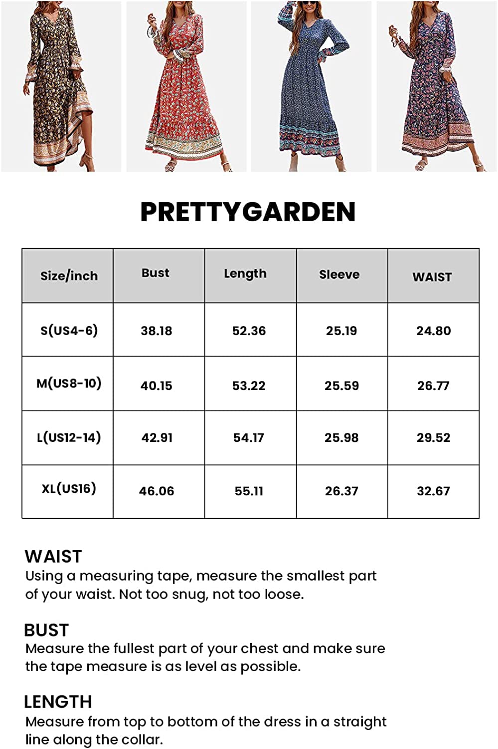 PRETTYGARDEN Long Dress Long Sleeve - Floral Button V Neck Casual Spring Boho Maxi Dresses (Black Yellow,X-Large)