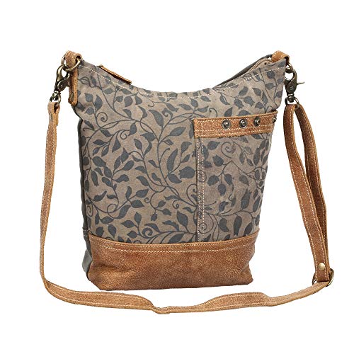 Myra Bag Aloe Print Upcycled Canvas & Leather Shoulder Bag S-1305