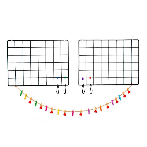2 Pack Wire Wall Grid Panel | Photos & Pictures Display Grid Wall Panels | Black, Magnetic & Metal Grid | Wall Grid Organizer | Photo Grid | Grid Wire Board | Hanging Home, Office & Kitchen Decor
