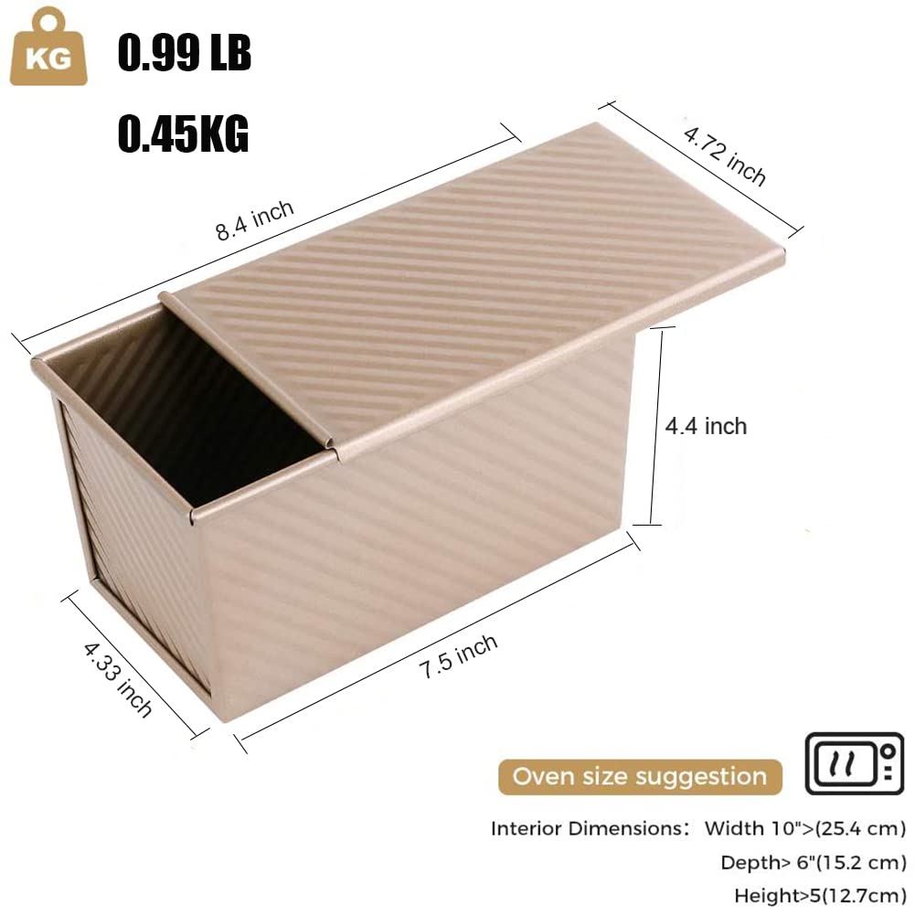 Shlia Pullman Loaf Pan with Lid Non-Stick Carbon Steel Bread Toast Mold Box with Cover Corrugated Bakeware for Baking Bread 0.99 lb Dough Capacity (8.4X4.4X4.3INCH) Free 2pcs Cream Spatula