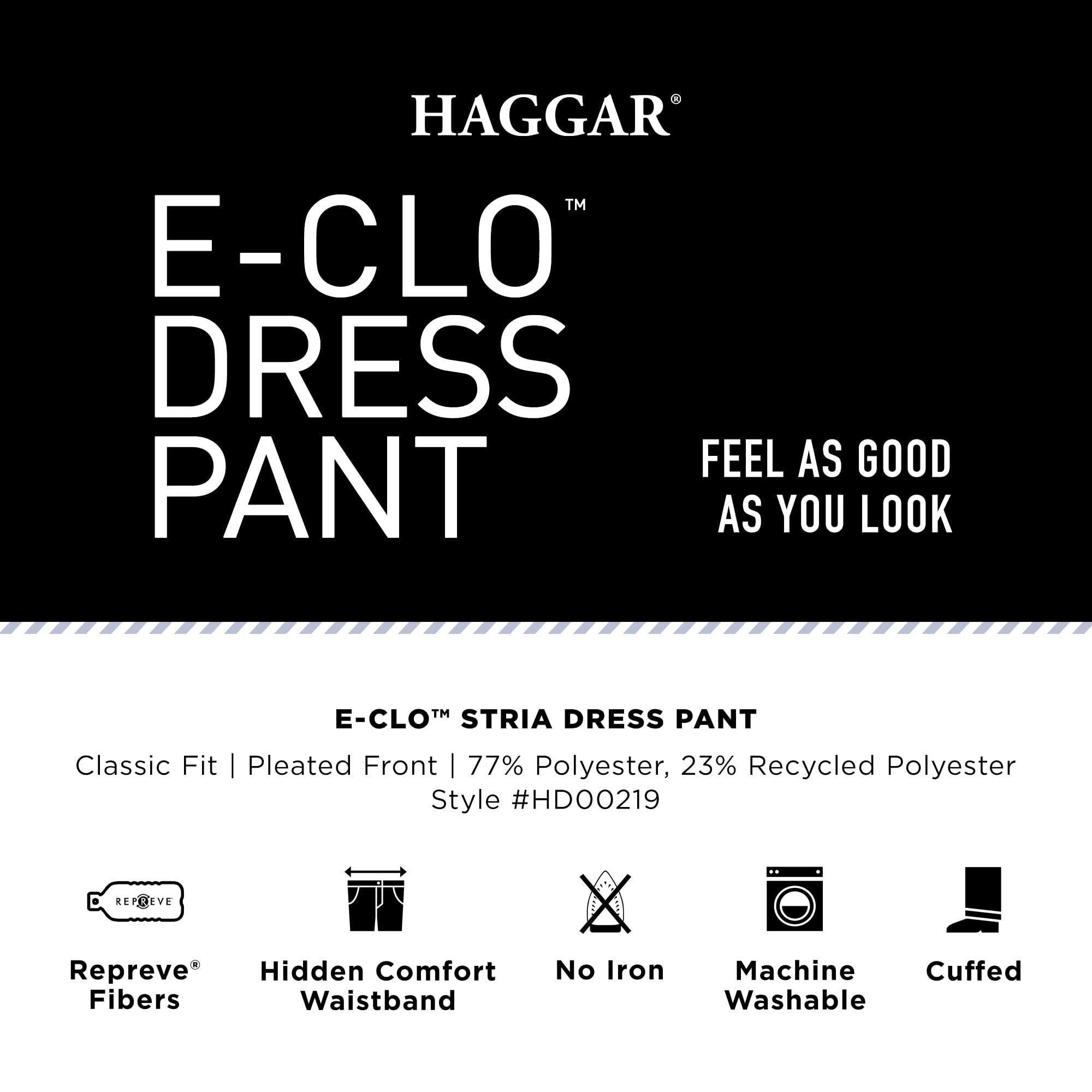 Haggar mens Eclo Stria Expandable-waist Pleat-front dress pants, Khaki, 38W x 32L US