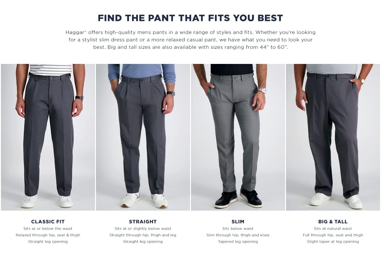 Haggar mens Eclo Stria Expandable-waist Pleat-front dress pants, Khaki, 38W x 32L US