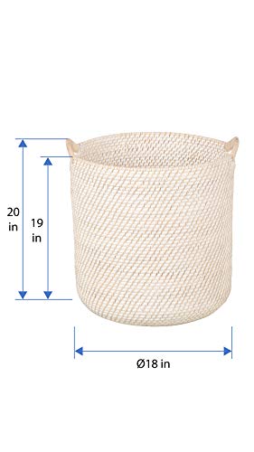 Kouboo Laguna Round Ear Handles, White-Wash Rattan Storage Basket