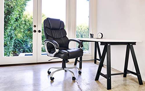 Ergonomic Office Chair Desk Chair Computer Chair with Lumbar Support Arms Executive Rolling Swivel PU Leather Task Chair for Women Adults, Black