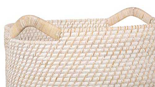 Kouboo Laguna Round Ear Handles, White-Wash Rattan Storage Basket
