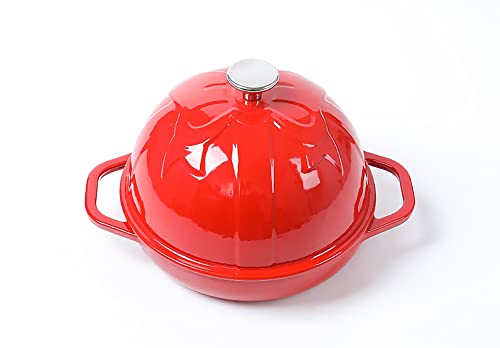 HAWOK Cast Iron Bread Cloche, Dia. 7.8inch/20cm, with Proofing Basket and Dough Scoring Knife, Sourdough Baking Pan Enameled Red