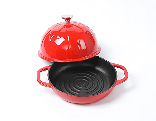 HAWOK Cast Iron Bread Cloche, Dia. 7.8inch/20cm, with Proofing Basket and Dough Scoring Knife, Sourdough Baking Pan Enameled Red
