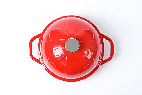 HAWOK Cast Iron Bread Cloche, Dia. 7.8inch/20cm, with Proofing Basket and Dough Scoring Knife, Sourdough Baking Pan Enameled Red