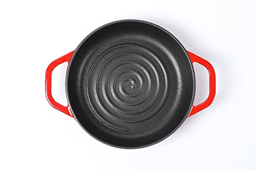 HAWOK Cast Iron Bread Cloche, Dia. 7.8inch/20cm, with Proofing Basket and Dough Scoring Knife, Sourdough Baking Pan Enameled Red
