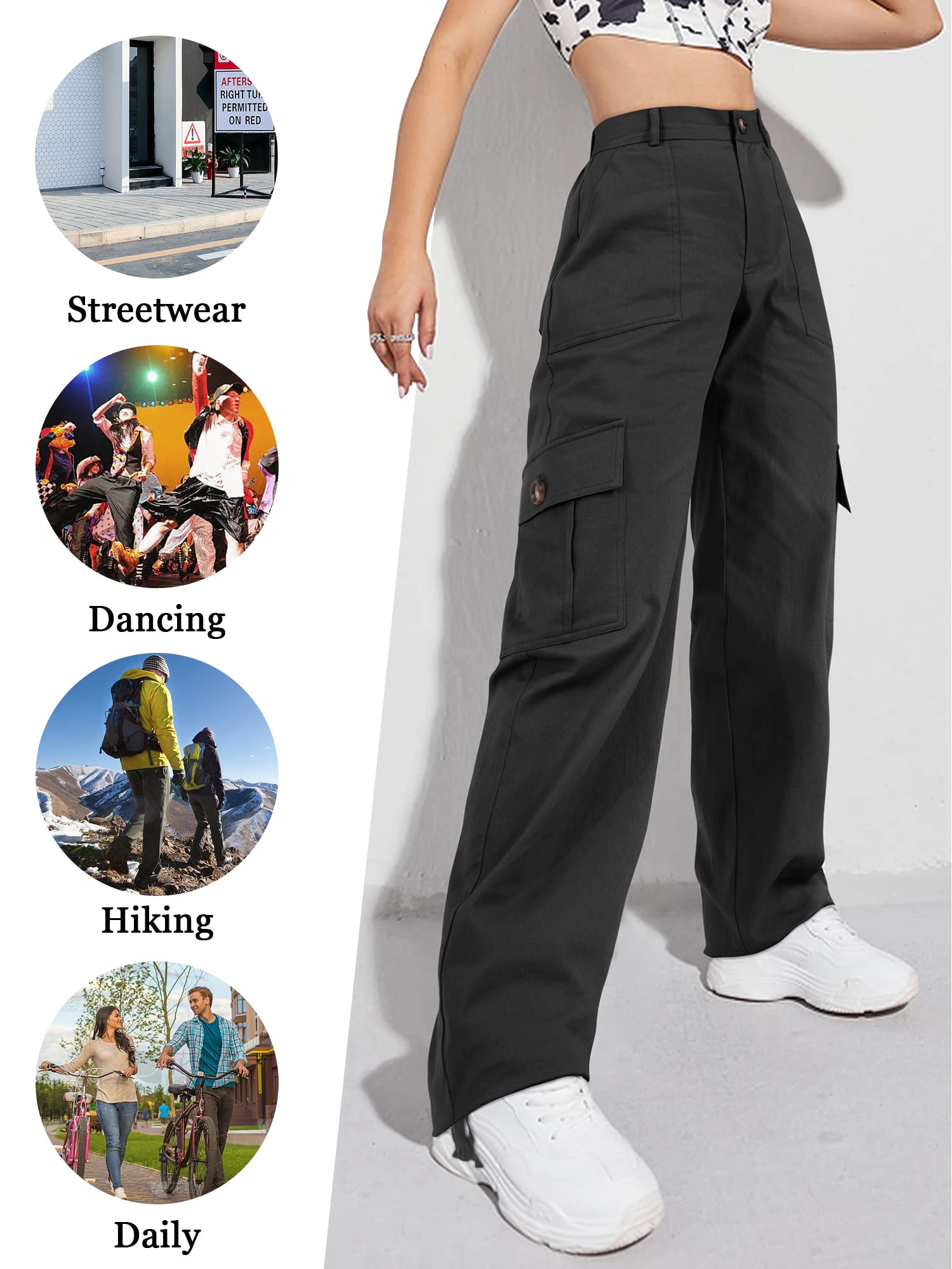 MSBASIC Cargo Pants for Women Casual Fashion Y2K High Waisted Baggy Pink Parachute Pants