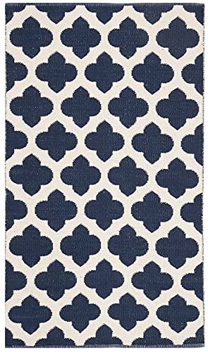SAFAVIEH Montauk Collection 3' x 5' Navy/Ivory MTK723H Handmade Trellis Cotton Area Rug