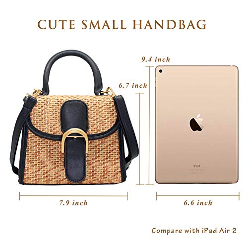 boshiho Retro Straw Woven Handbag Womens Small Cross Body Bag Shoulder Messenger Satchel (Black)
