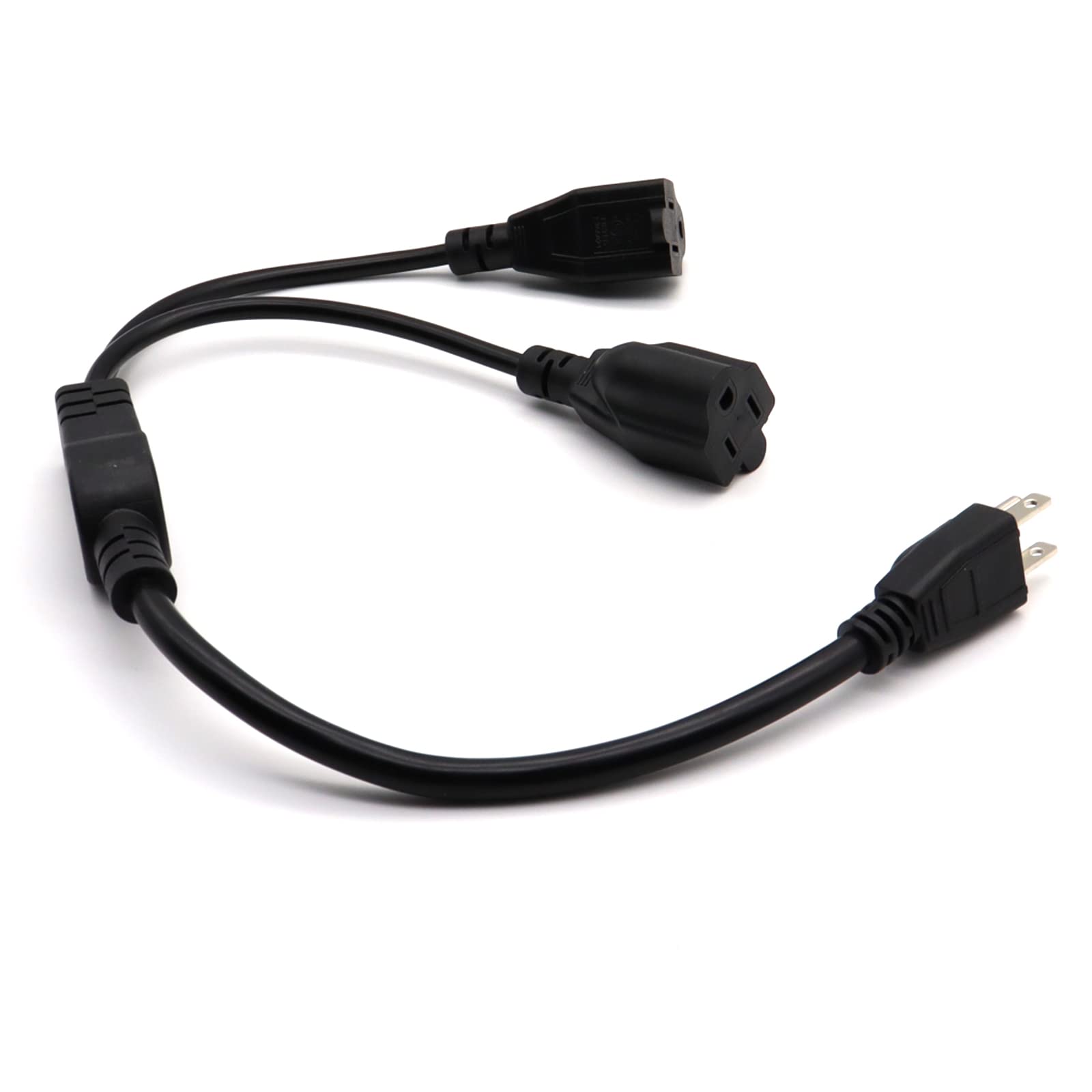LOKEKE Replacement AC Y Splitter Extension Cable, 3 Prong 1 to 2 Outlet TV Power Cord Cable for Computers Moniters Laptops Printers, 10A 250V Universal Extension Cable