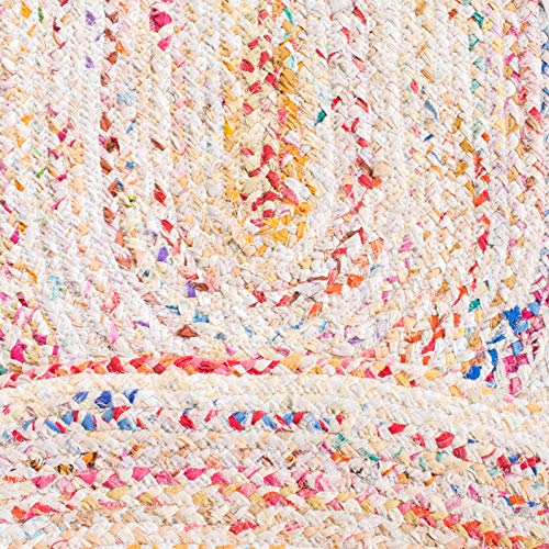 SAFAVIEH Braided Collection 3' x 5' Oval Ivory/Multi BRD210B Handmade Boho Reversible Cotton Area Rug