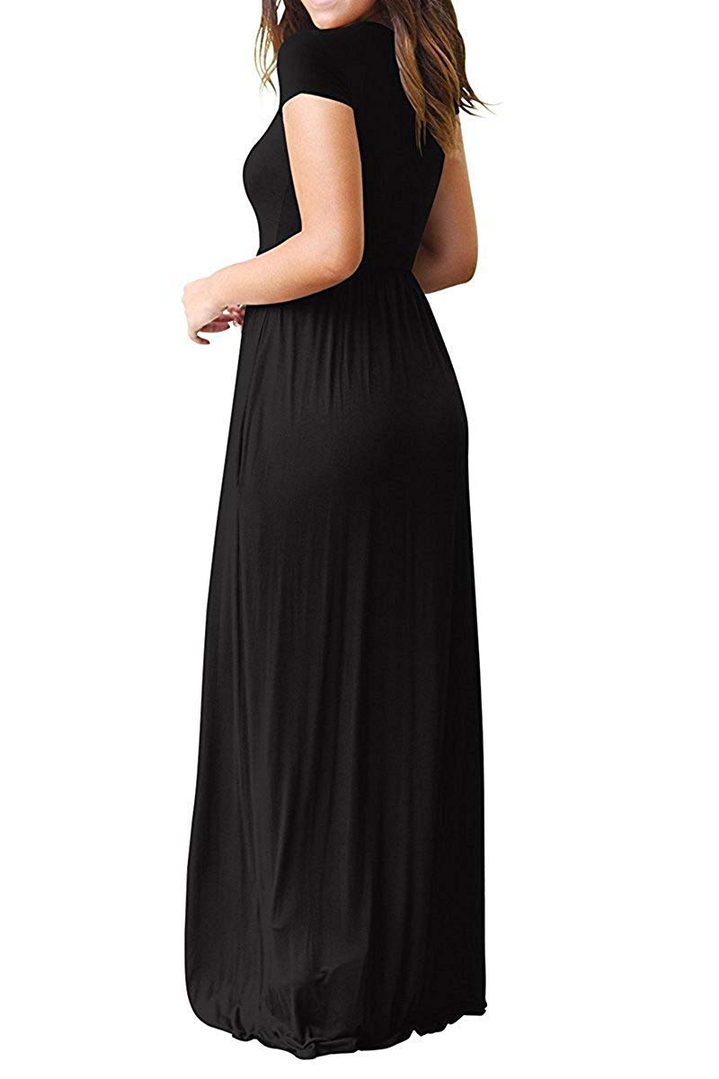 MISFAY Women Short Sleeve Loose Plain Maxi Dresses Casual Long Dresses Pockets(Black,L)